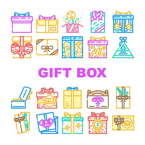 선물 상자 생일 리본 아이콘 세트 벡터 패키지 놀람 휴일 활 크리스마스 행복 축하 개체 기념일 선물 상자 생일 리본 컬러 라인 일러스트 프리미엄 벡터