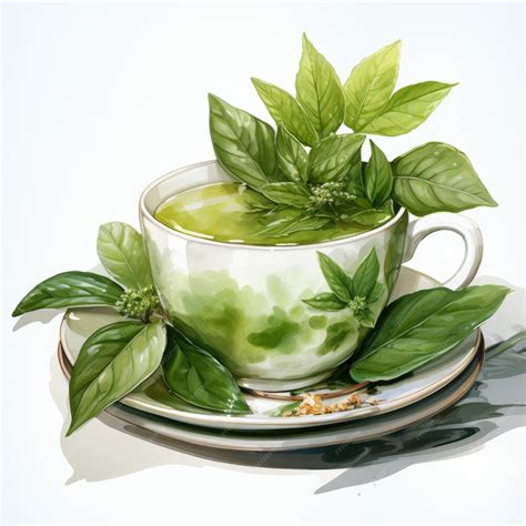 Premium Photo Watercolor Green Tea Clipart Generative Ai