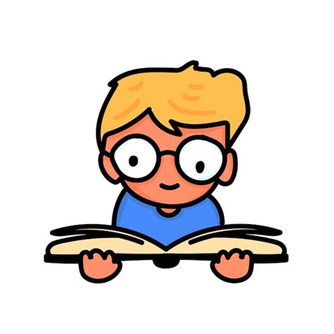 мальчик читает книгу иллюстрация дня грамотности Премиум векторы