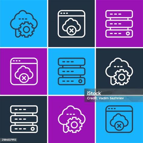 클라우드 기술 데이터 전송 서버 데이터 웹 호스팅 및 액세스 실패 클라우드 스토리지 아이콘을 설정합니다 벡터 고풍스런에 대한 스톡 벡터 아트 및 기타 이미지 Istock