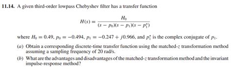 Solved 1114 A Given Third Order Lowpass Chebyshev Filter