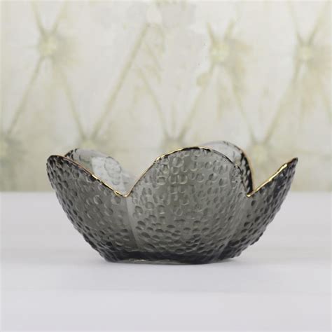Black Glass Golden Edge Salad Bowl Kitchensimple A Grandado