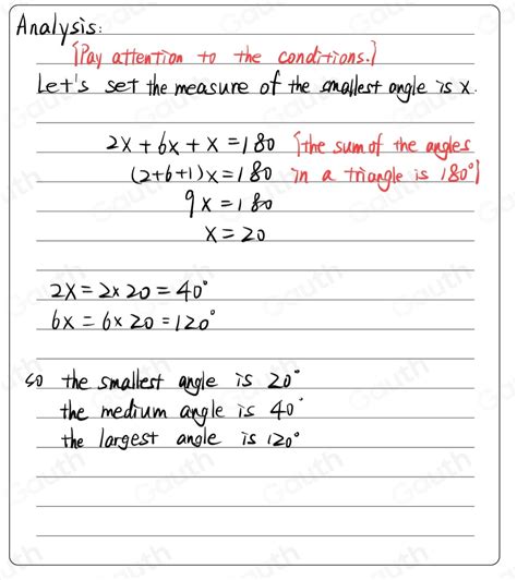 solved one angle in a triangle measures twice the smallest angle