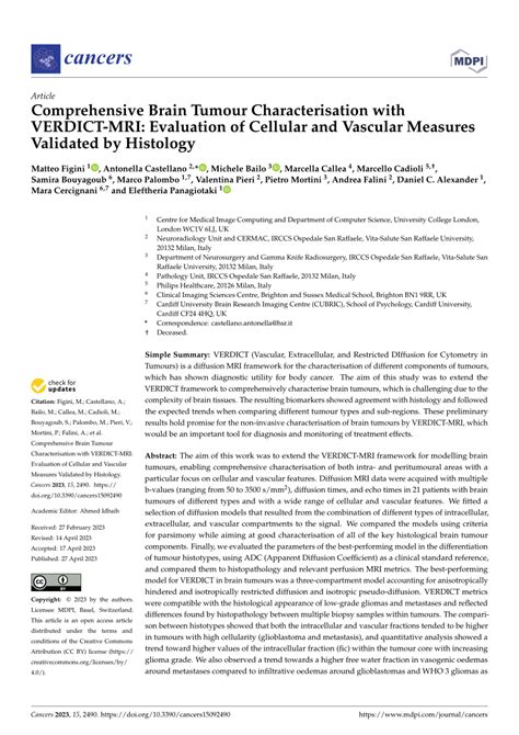 Pdf Comprehensive Brain Tumour Characterisation With Verdict Mri