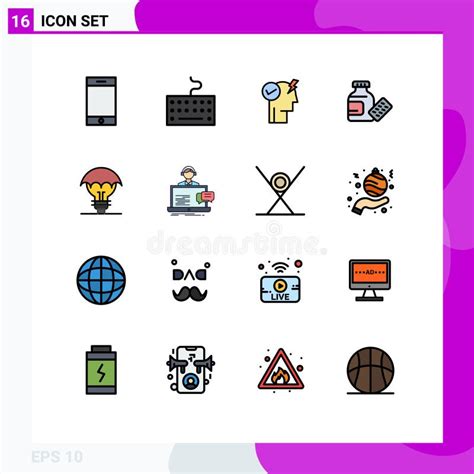 16 Universal Flat Color Filled Lines Set For Web And Mobile Applications Patent Defence Power