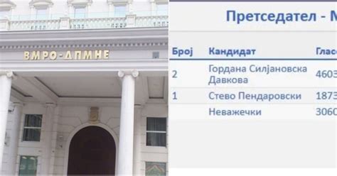 Првични резултати од центарот на ВМРО ДПМНЕ Силјановска Давкова со огромна предност пред
