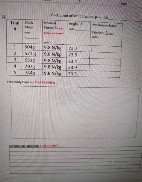 Solved Coefficient Of Static Friction Free Body Diagram