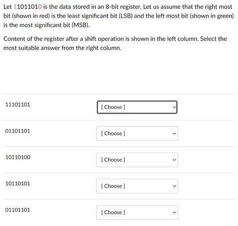 Solved Arithmetic Shift Right Rotate Left Rotate Right