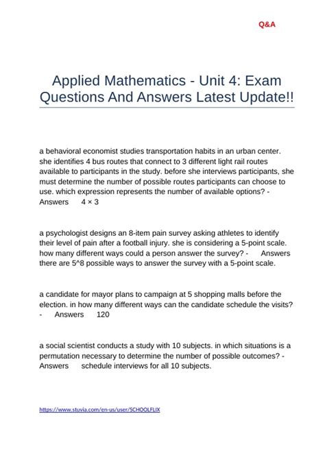 Applied Mathematics Unit 4 Exam Questions And Answers Latest Update Applied Math Stuvia Us