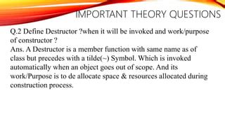 Constructor Destructor Based Question Cbse Cs Class 12th PPT