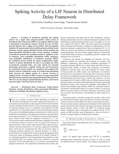 Pdf Spiking Activity Of A Lif Neuron In Distributed Delay Framework