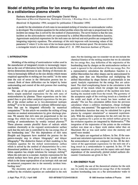 Pdf Model Of Etching Profiles For Ion Energy Flux Dependent Etch Rates In A Collisionless