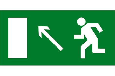 Эвакуационный знак Е06 Направление к эвакуационному выходу налево вверх