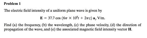 Solved The Electric Field Intensity Of A Uniform Plane Wave