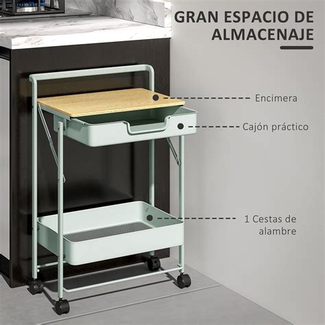 Homcom Carrito Auxiliar Con Ruedas De 2 Niveles Carro De Cocina Con 1