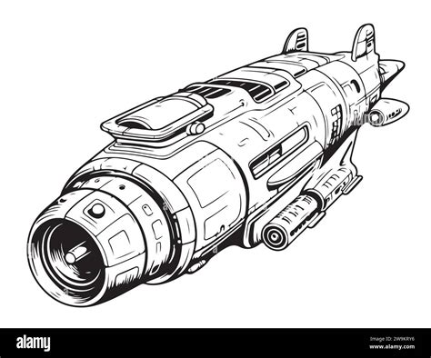 Spaceship Sketch In Retro Style Hand Drawn Vector Illustration