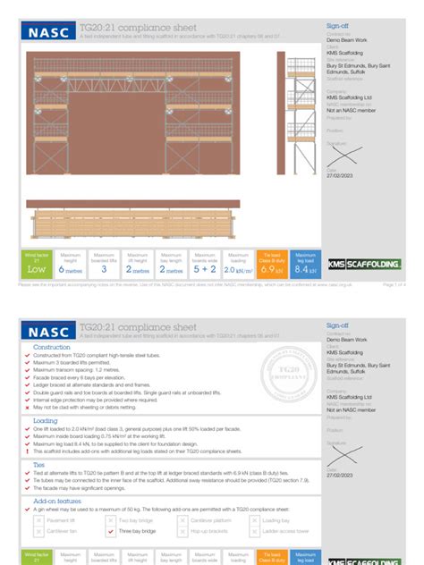 Nasc Tg20 21 Compliance Sheet Girder Bridge Independent Scaffolding 1 Pdf Scaffolding