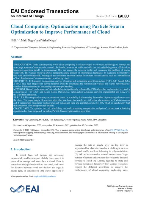 pdf cloud computing optimization using particle swarm optimization