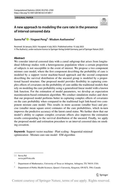 A New Approach To Modeling The Cure Rate In The Presence Of Interval Censored Data Request Pdf