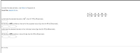 solved consider the data set below use table 2 of appendix