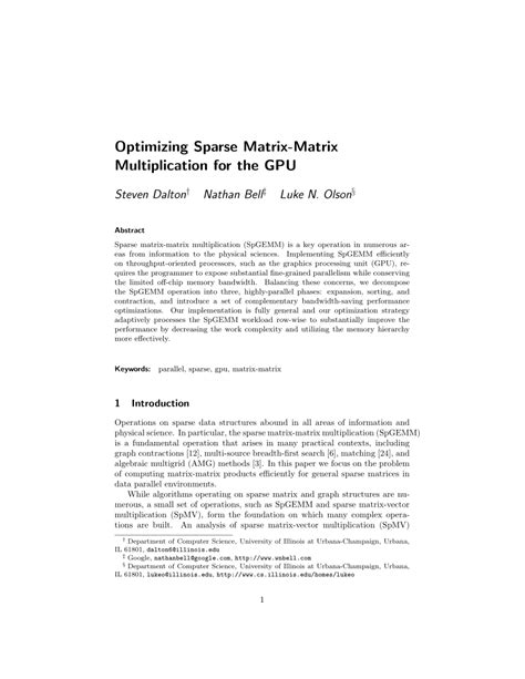 Pdf Optimizing Sparse Matrix—matrix Multiplication For The Gpu