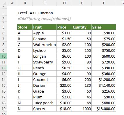 Excel TAKE Function