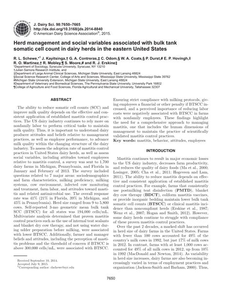 Pdf Herd Management And Social Variables Associated With Bulk Tank