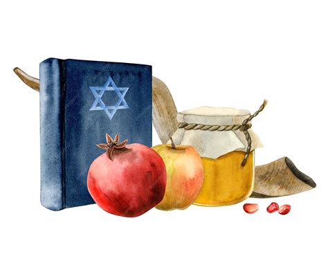 Premium Photo Watercolor Rosh Hashanah Symbols With Torah Honey