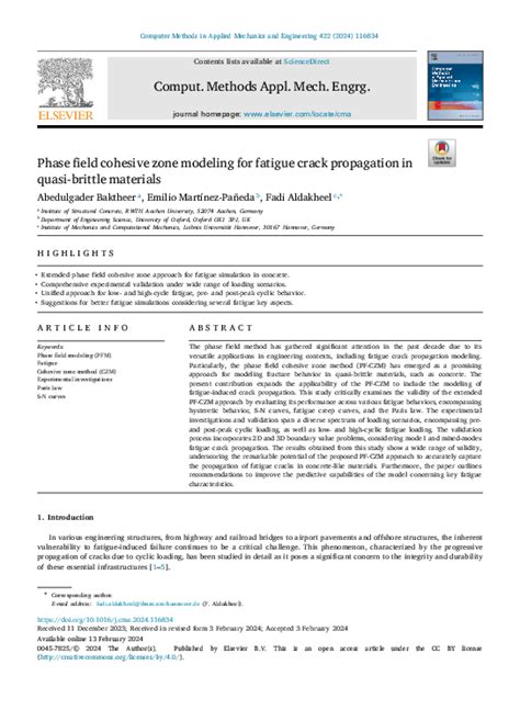 Pdf Phase Field Cohesive Zone Modeling For Fatigue Crack Propagation In Quasi Brittle Materials