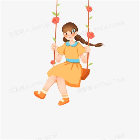 手绘卡通可爱女生荡秋千免抠素材图片免费下载 PNG素材 编号vgpi52nnj 图精灵