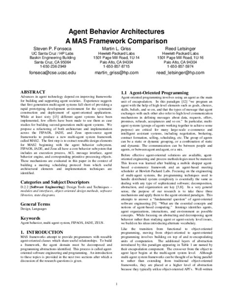 Pdf Agent Behavior Architectures A Mas Framework Comparison