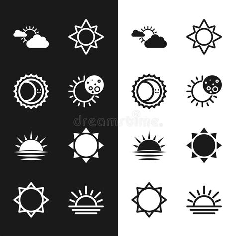 Set Eclipse Of The Sun Sun And Cloud Weather Sunset And Icon Vector Stock Illustration