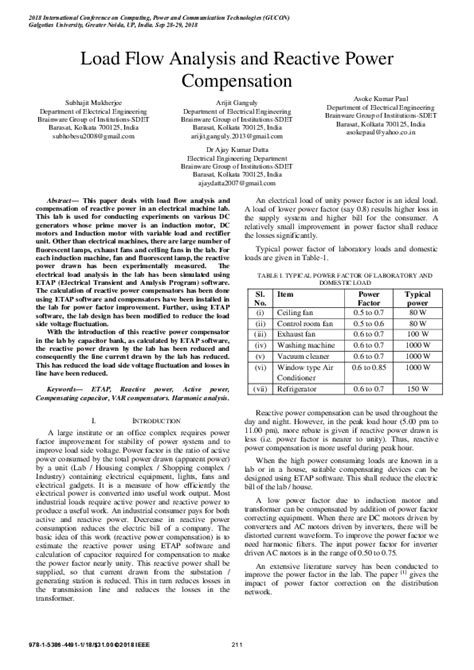pdf load flow analysis and reactive power compensation