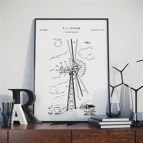 Wind Turbine Patent Poster Wind Turbine Poster Wind Turbine Etsy