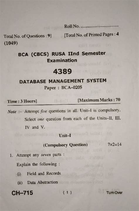 Bca Dbms Question Paper Hpu
