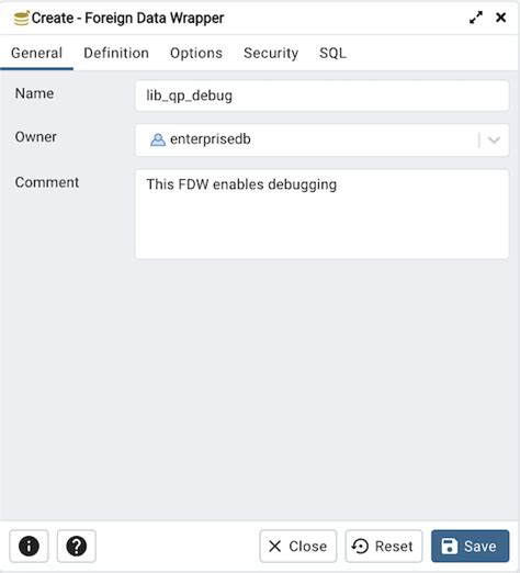 Foreign Data Wrapper Dialog — Pgadmin 4 65 Documentation
