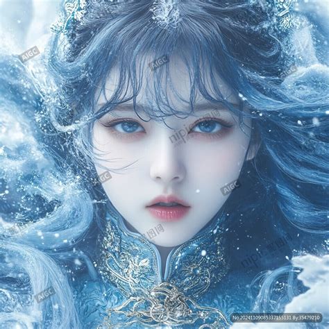 Ai创作图梦幻唯美蓝色系少女 板绘人像 厚涂头像 头像约稿 真人转手绘 厚涂少女 转手绘 神仙仙女上神手绘头像 板绘少女 Cg头像 美少女重绘 半身头像板绘 Cg美女 古风龙女ip 雪之女王