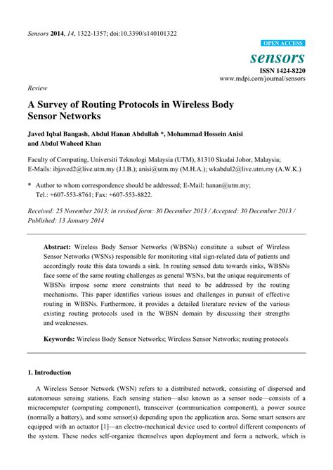 Pdf A Survey Of Routing Protocols In Wireless Body Sensor Networks
