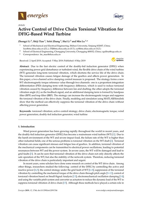 Pdf Active Control Of Drive Chain Torsional Vibration For Dfig Based Wind Turbine