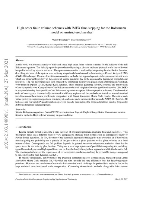 Pdf High Order Finite Volume Schemes With Imex Time Stepping For The Boltzmann Model On