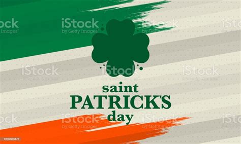 해피 세인트 패트릭의 날 전통적인 아일랜드 휴일입니다 3월 17일 연례 기념 클로버와 토끼풀 잎 녹색과 오렌지 파티 디자인 아일랜드 색상입니다 포스터 카드 배너 및 배경