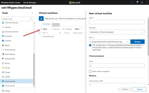 hyper v server 2019 windows admin center management virtualization howto