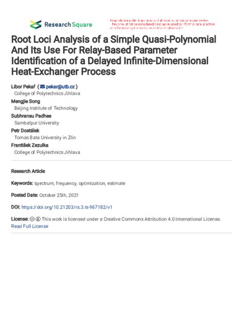 Pdf Root Loci Analysis Of A Simple Quasi Polynomial And Its Use For