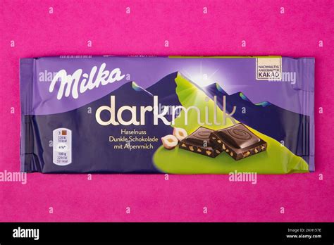 WETZLAR; GERMANY - 2022-04-11: Milka chocolate bar on purple background ...