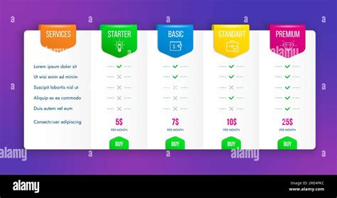 Comparison Chart Table Vector Pricing List Infographics Template With