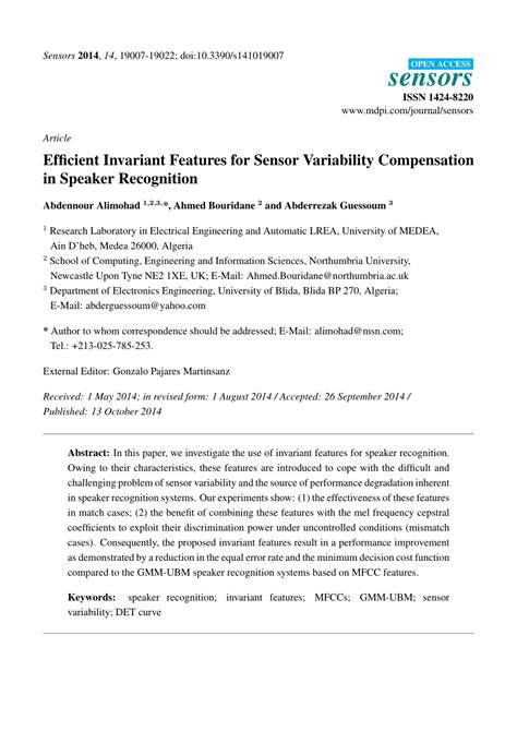 Pdf Efficient Invariant Features For Sensor Variability Compensation In Speaker Recognition