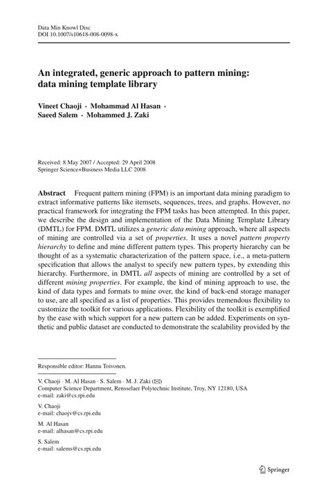 Pdf An Integrated Generic Approach To Pattern Mining Data Mining Template Library