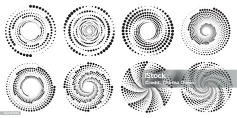 Dotted Circles Pattern Abstract Half Tone Graphic Set Circular Textured Round Spiral Frames