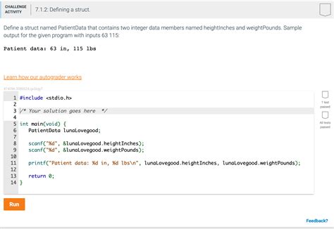 solved challenge activity 7 1 2 defining a struct define a