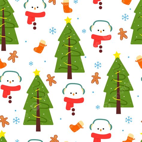 귀여운 눈사람과 크리스마스 트리 원활한 패턴 눈사람 겨울 패턴 눈송이 Png 일러스트 및 벡터 에 대한 무료 다운로드